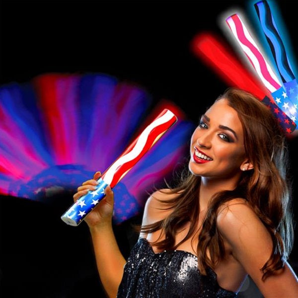 LED Light Up 16 Inch American Flag Print Foam Stick | PartyGlowz.com
