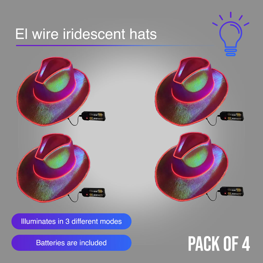 Red EL WIRE Light Up Iridescent Space Cowboy Hats - 4 | PartyGlowz.com