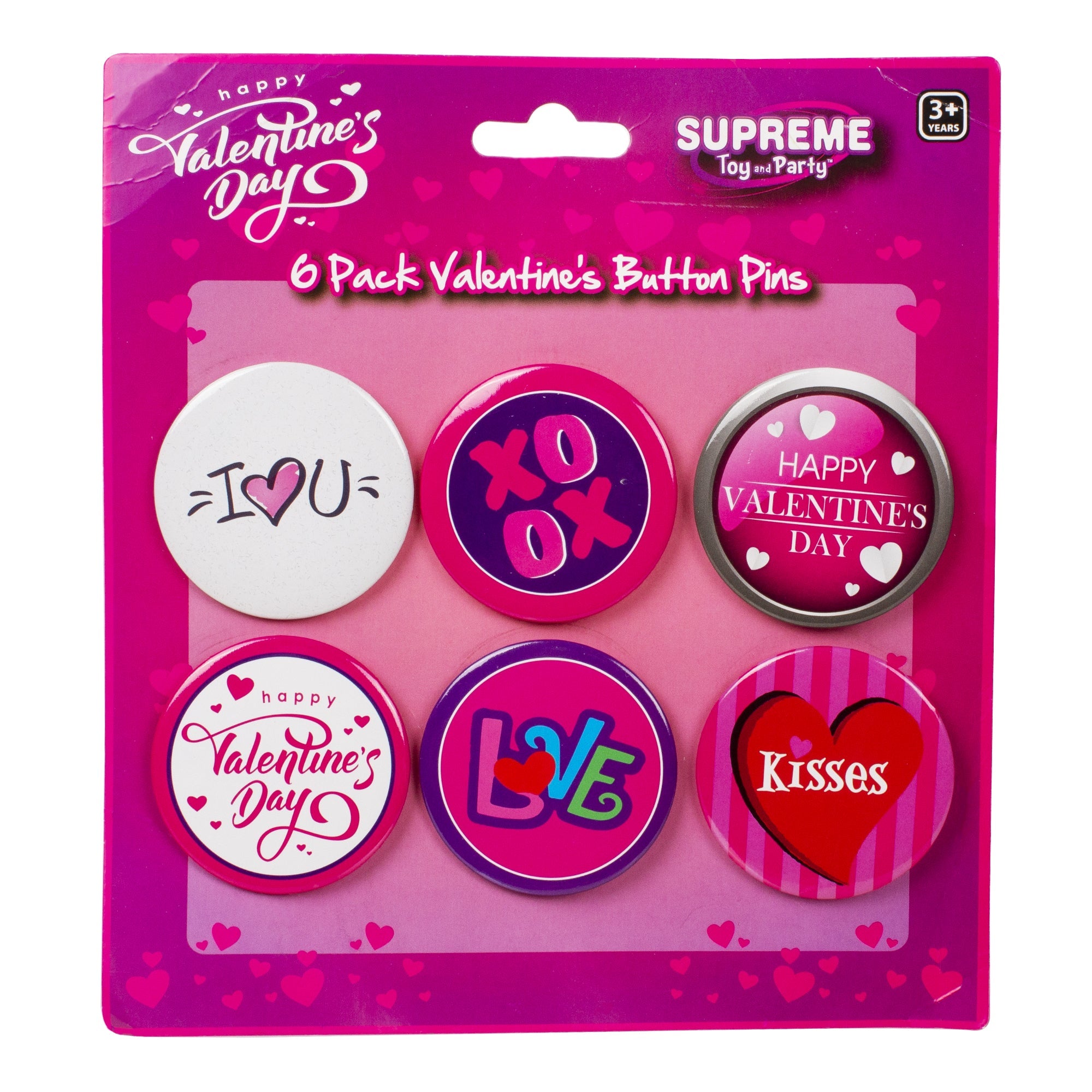 Valentine's Day 2 1/4" Buttons - 6 Assorted Button Pins Per Pack ...