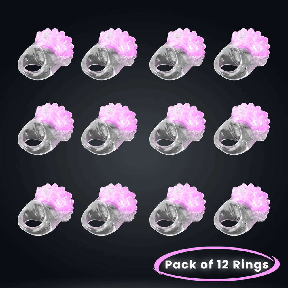 Pink LED Light Up Flashing Jelly Bumpy Rings - 12 | PartyGlowz.com