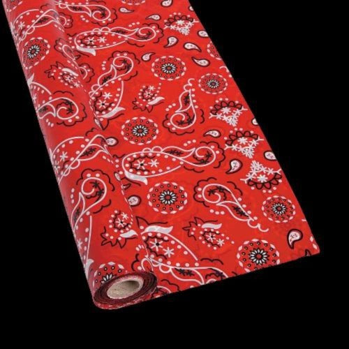 Red Bandana Plastic Tablecloth Roll - 100 Feet | PartyGlowz.com