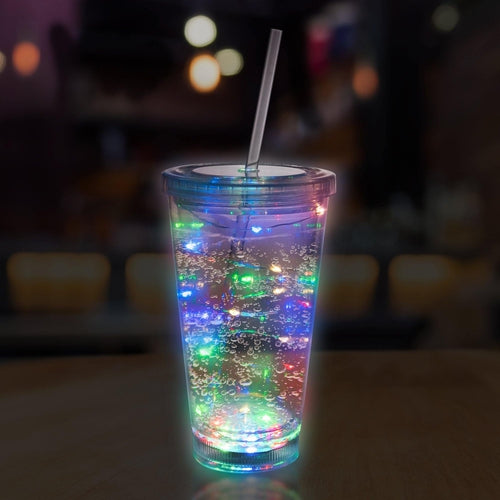 LED Multi-Color Light Up 16 Oz String Double Wall Tumbler With Lid & Straw