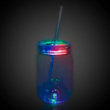 LED Light Up 20 Oz Lu Mason Jar With Lid And Straw | PartyGlowz.com
