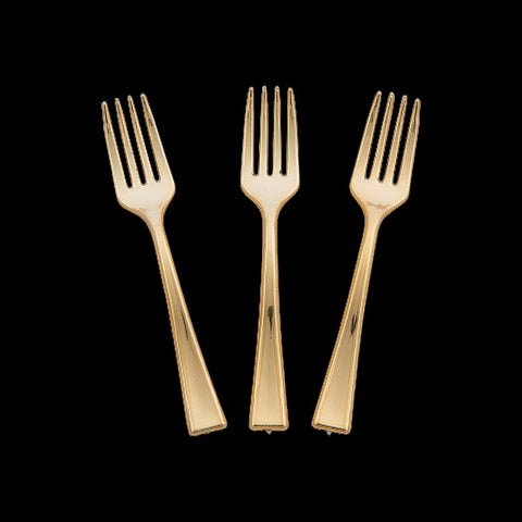 Metallic Gold Plastic Mini Forks | PartyGlowz.com