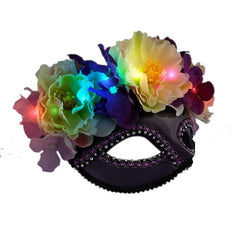 Colorful Light Up Mardi Gras Flower Masquerade Mask | PartyGlowz.com