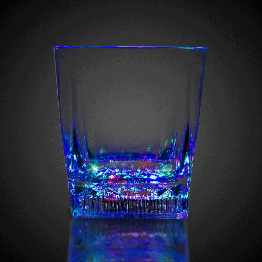 LED Light Up 10 Oz Square Bottom Rock Glass | PartyGlowz.com
